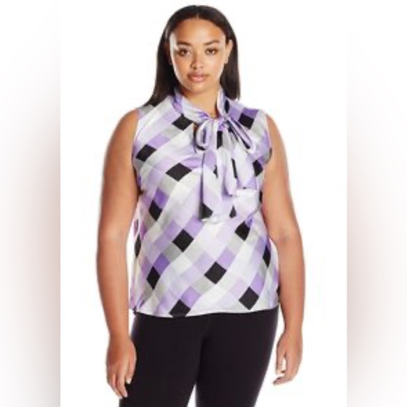 Nine West | Tops | Nine West Purple Plaid Womens Satin Top Sizexlarge ...